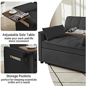 Rovibek 3 in 1 Convertible Sleeper Sofa Bed Pull Out Loveseat for Living Room Apartment Office with Side Table & Adjustable Backrest & Pillows, Black