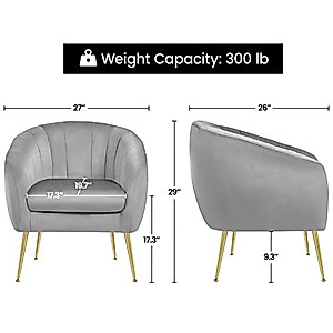 Yaheetech Velvet Accent Chair, Modern Soft Living Room Chair with Gold Metal Legs, Tufted Accent Armchair for Bedroom/Office/Guest Room, Gray