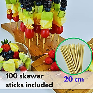 Skewer Holder – Chic Food Display Stands for Party – Ash Wood Pick Board for Parties, Events, BBQs - Food Skewers Board with 2 Ash Bowls and 100pcs Skewers – 11.4 x 7.5 x 0.8-inch