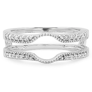 Dazzlingrock Collection 0.25 Carat (ctw) 14K Round Cut Diamond Wedding Enhancer Guard Double Ring 1/4 CT, White Gold, Size 5