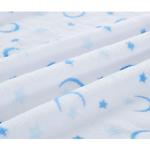 Cozy Fleece Microplush Super Soft Fitted Crib Sheets (Set of 2), Blue/White with Moon & Stars