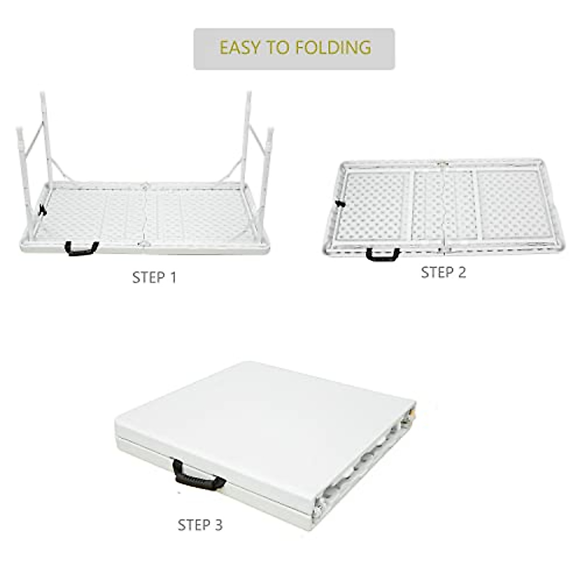 Icoud 4ft Plastic Folding Table Portable Heavy Duty White Dining Table Fold-in-Half for Camp Party Kitchen Indoor Outdoor