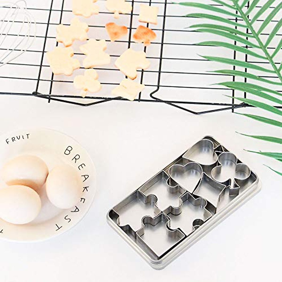 SurgeHai Cookie Cutters Set, 8PCS Poker & Puzzle Shapes Stainless Steel Metal Biscuit Molds Mini Cutters for Kitchen Baking
