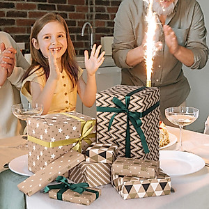 Hianjoo 6 Sheets Gift Wrapping Paper, 20x28 inch Recyclable Kraft Gift Wrapping Paper and 1 Sticker and 4 Ribbon for Birthday, Valentines, Christmas, Graduation, Baby Shower, Easter, DIY Craft