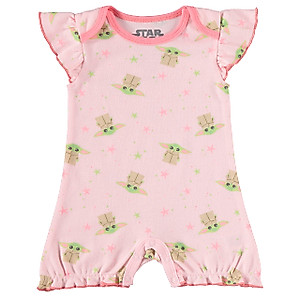 Star Wars Baby Girls Ruffled Sleeve Shortie 2-Pack - Baby Yoda Baby Bodysuit 2-Pack - Baby Girls Clothing (Pink/Green, 12M)