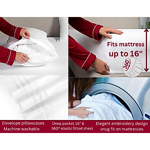 ELONNA - Full Size Sheet Set - Breathable & Cooling Sheets - Hotel Luxury Bed Sheets - 1800 Thread Count - Extra Soft - Deep Pockets 16 inch - Wrinkle, Fade, Stain Resistant - 4 PCs - (White, Full)