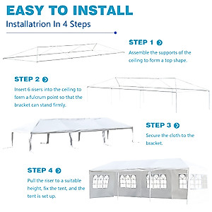Canopy 10'x30' Party Tent Heavy Duty Outdoor Gazebo Wedding Party Tent with 5 Removable Sidewalls Waterproof UV Resistant for Wedding Camping Shelter BBQ,White