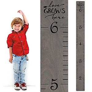 Headwaters Studio Height Ruler for Wall - Child Height Wall Chart, Height Chart for Kids Growth Chart for Wall Growth Chart Wood, Wooden Growth Chart for Wall - Love Grows Here Skinny Gray - 63"x5.75"