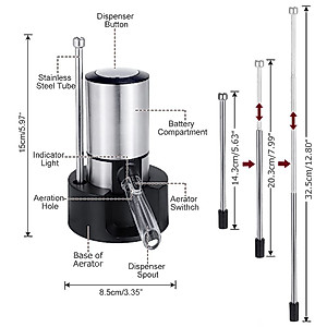 Wine Aerator Electric Wine Aerator and Decanter,One Touch Smart Wine Decanter with Storage Base and Retractable Tube,Ideal Gift for Wine Lovers(Stainless Steel - Battery Operated)