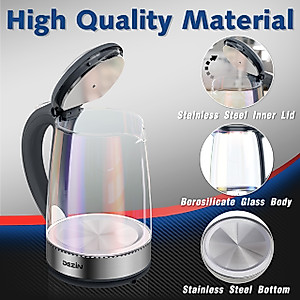 Dezin Electric Kettle, 2L Electric Water Heater, Glass Electric Tea Kettle, 304 Stainless Steel Hot Water Kettle Warmer with Fast Boil, Auto Shut-Off & Boil Dry Protection, for Coffee, Tea