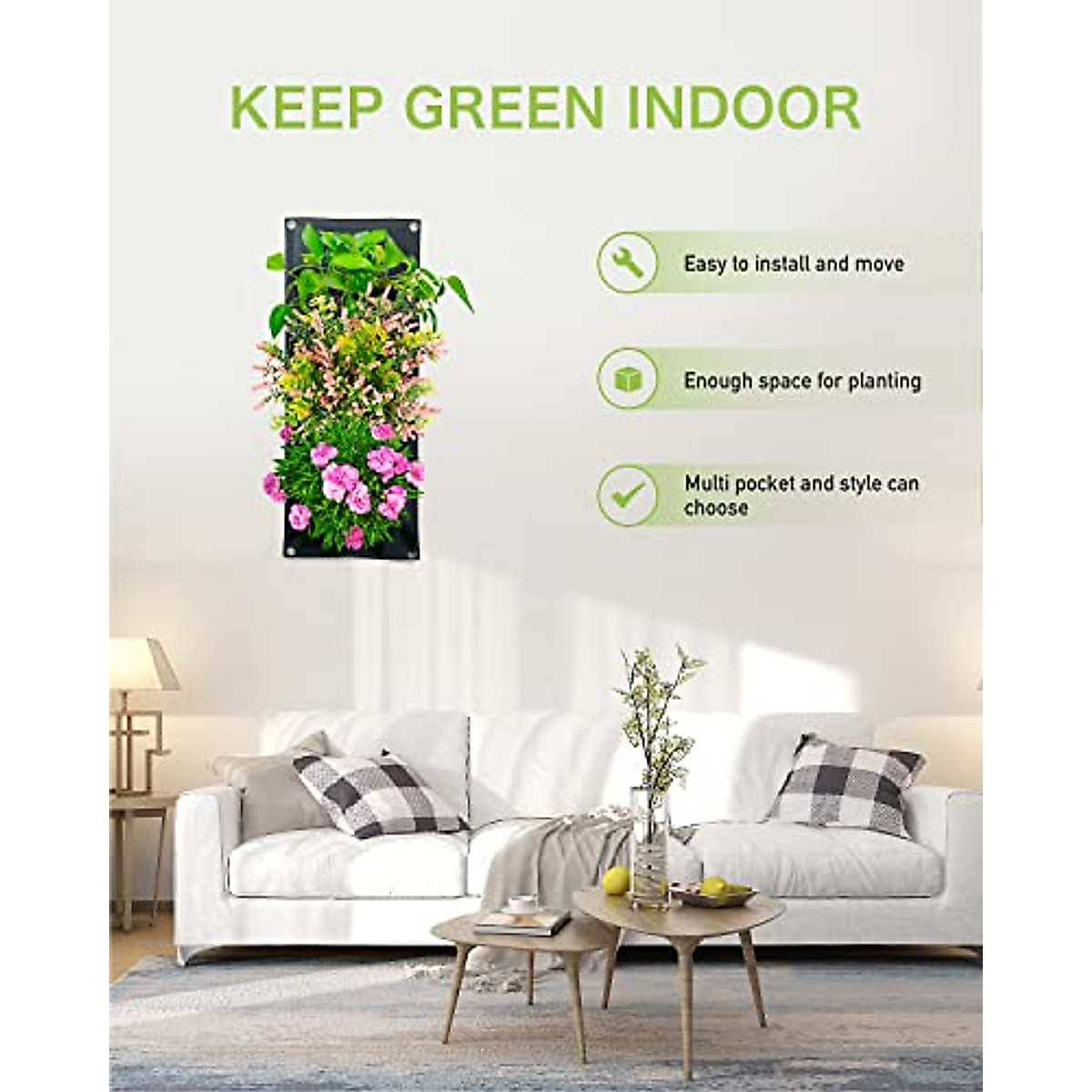 OneV FT Hanging Wall Planters for Indoor, 4 Pockets Vertical Garden Planters Hanging Planting Grow Bags, Garden Plant Accessories for Yard Doorway Home Decoration