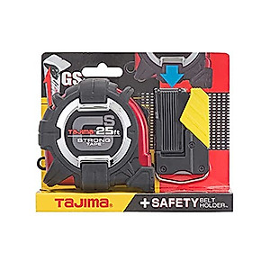 TAJIMA Tape Measure - 25 ft x 1-1/16 inch GS-Lock Measuring Tape with Shock Resistant Case & Safety Clip Holder - GSSF-25BW