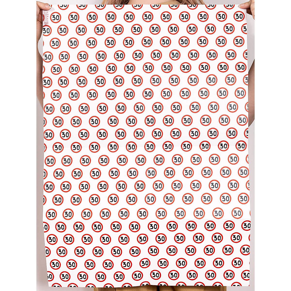 30th Birthday Wrapping Paper - 6 Sheets of Gift Wrap - Funny Wrapping Paper Sheets for Age 30 - Stop Sign - For Men and Women - Adulting - Comes With Fun Stickers - By Central