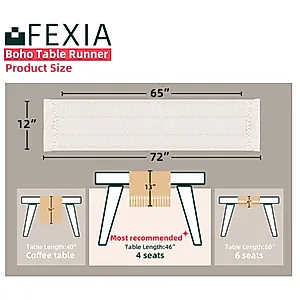 FEXIA Boho Macrame Table Runner with Tassels 72 Inches Long Cream Table Runner for Farmhouse Home Decor Table Runner for Bohemian Dining Bedroom Decor Rustic Bridal Shower (12x72 Inches)