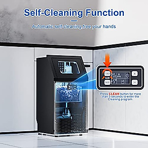 Kismile Commercial Ice Maker Machine,100Lbs/Day,45 Cubes/Batch in 11-20 Mins,Stainless Steel Freestanding Ice Maker with 2 Self-Cleaning,Water Inlet Modes for Home/Restaurant/Bar/Cafe
