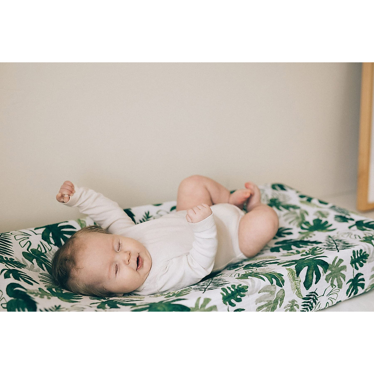 Little Unicorn – Tropical Leaf Changing Pad Cover | 100% Cotton Muslin | Super Soft | Baby Diaper Changing | Machine Washable | 16” x 32”