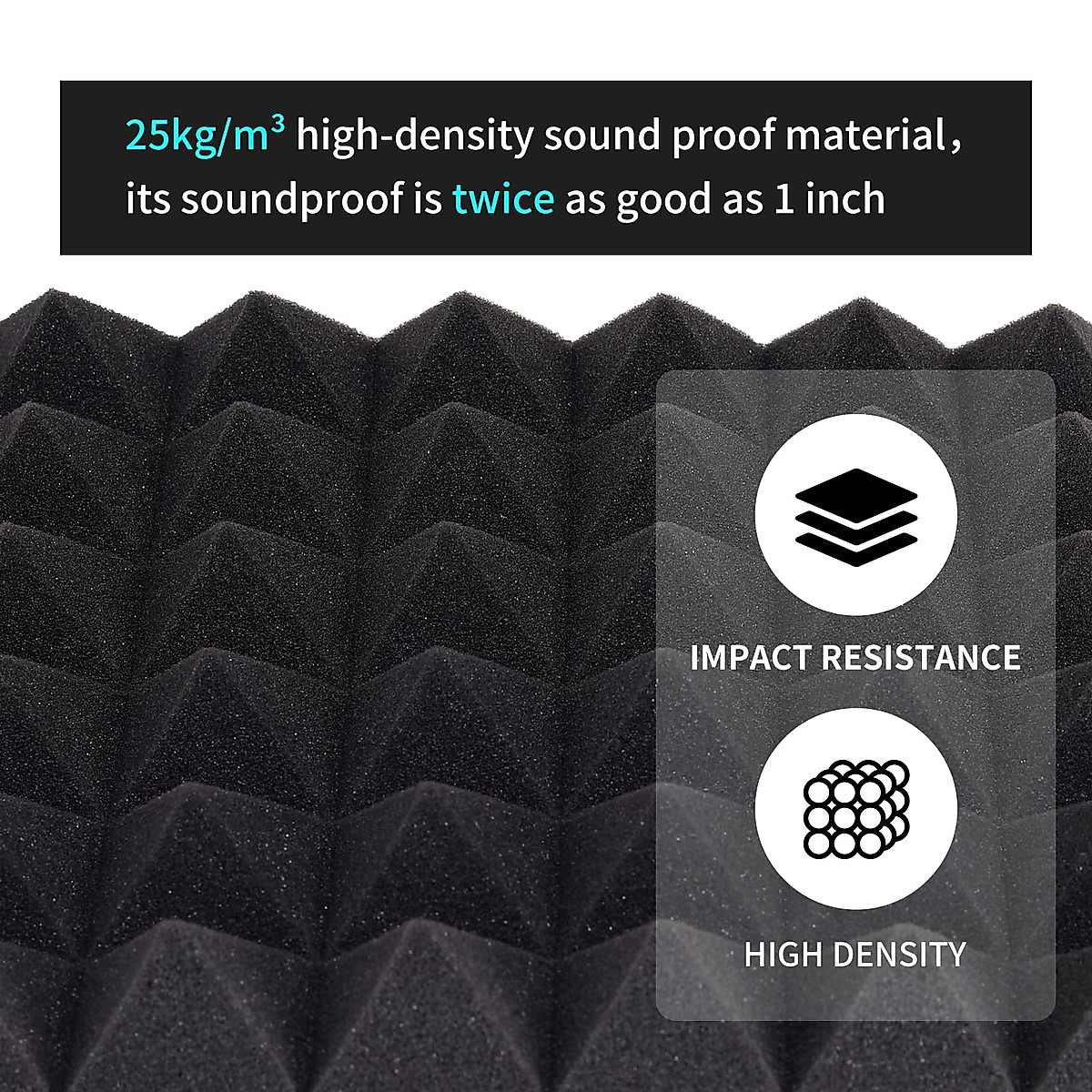 Musfunny Sound Proof Foam Panels, 12 Pcs 2" x 12" x 12" Acoustic Foam Panels Sound Absorbing Wall Panels for Studio Recording Office Home Studio (Black)
