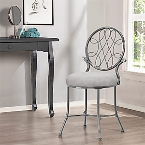 Hillsdale O'Malley Vanity Stool with Spiral Pattern Design, Metallic Gray