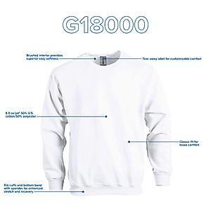 Gildan Adult Fleece Crewneck Sweatshirt, Style G18000, Multipack, White (1-Pack), 2X-Large