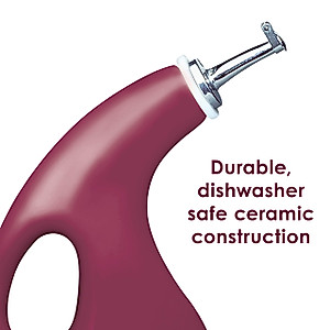 Rachael Ray Solid Glaze Ceramics EVOO Olive Oil Bottle Dispenser with Spout - 24 Ounce , Red,Burgundy