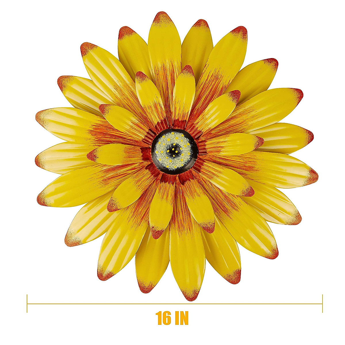 Juegoal 2 Pack 16" Large Metal Flowers Wall Art Inspirational Daisy Wall Decor Sunflower Hanging for Indoor Outdoor Home Bedroom Living Room Office Garden, White & Yellow