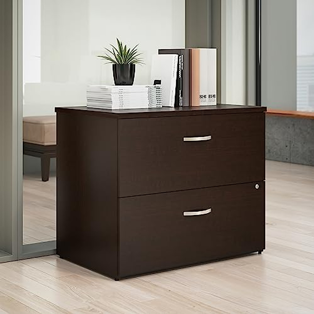 Bush Business Furniture OIAH011MRSU 2 Drawer Lateral File Cabinet | Locking Storage for Letter, Legal, and A4-Size Documents, Mocha Cherry