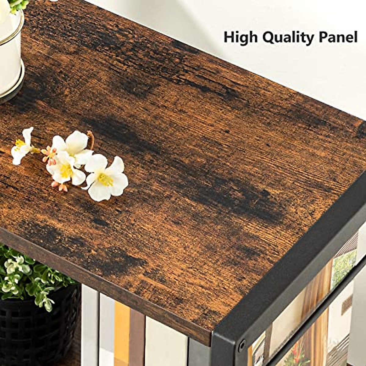 ALLOSWELL Mobile Printer Stand, 3-Tier Printer Cart Under Desk with Storage, Industrial Rolling Cart with 2 Hooks, Sturdy Little Cart on Wheels for Home Office, Rustic Brown and Black PTHR4001