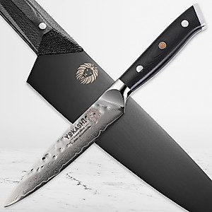 YOKASHI 67 Layers Damascus VG-10 5” Paring Knife and Black Titanium Chef Knife - Sturdy Design & Ergonomic Handles - Corrosion Resistant & Ultra Sharp Vacuum Treated Blades