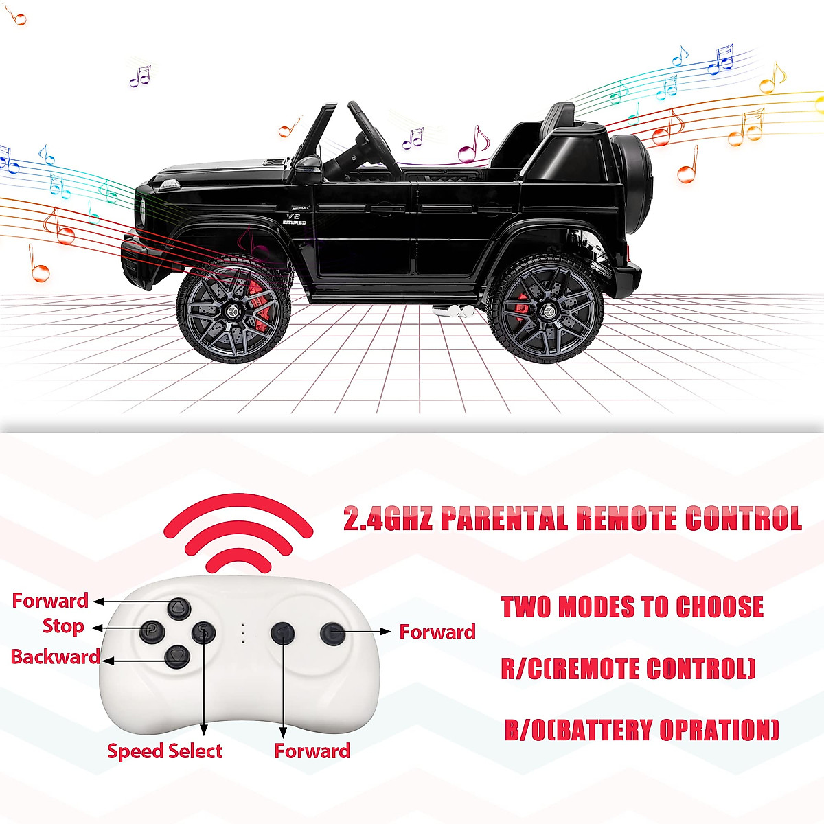 TOBBI Electric Car for Kids, Licensed Mercedes Benz G63 Kids' Electric Vehicle, 12V Kids Ride On Car with Parents Remote Control, Openable Doors/Spring Suspension System/Music's Play/Led Lights-Black