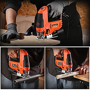 ValueMax Jig Saw, 6.5AMP Corded Electric Jigsaw with 6 Variable Speeds, 4-Position Orbital Setting, ±45° Bevel, Dust Blower and 6Pc Blades, Jigsaw Tool Kit for Wood, Metal and Plastic Cutting