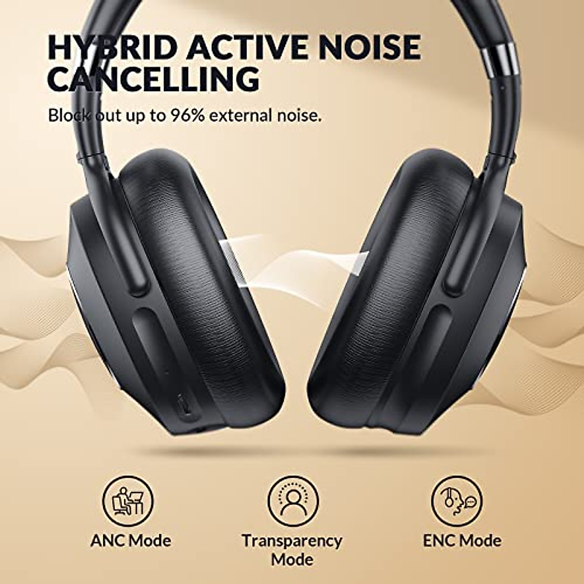 MOVSSOU SE8 Hybrid Active Noise Cancelling Headphones, Wireless Over-Ear Bluetooth Headphones with Hi-Fi Stereo Sound, Comfortable Protein Earpads, 30H Playtime - Space Black