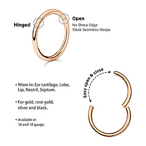 Hoop Nose Ring for Women Men,Kucheed 316L Surgical Steel Sleeper Hoop Earrings Septum Clickers Hinged Segment Ring 6/8/10/12mm, Hypoallergenic Conch Lobe Piercing Daith Helix Gold Ring Jewelry