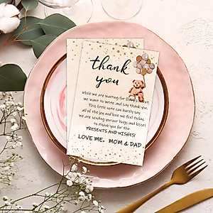 Kisston 50 Sets Baby Shower Thank You Cards 50 Bear Thank You Cards with 50 Envelopes and Stickers Thank You Gift Card for Baby Shower Gender Reveal Party Favor for Girl Boy(Brown)