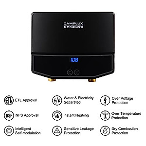 CAMPLUX 120V Tankless Water Heater, Point of Use Instant Hot Water Heater, 3.5KW (TE04B) Hot Water Heater for Sink with Self Modulating Technology, Black