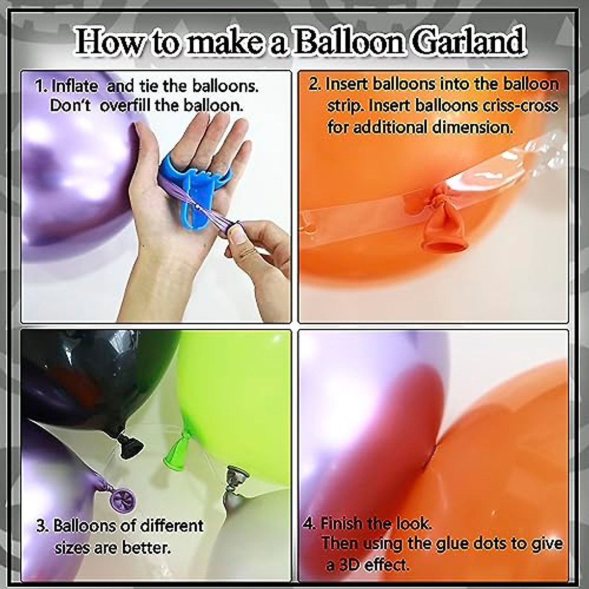 INFLORAL Play Balloon Garland Kit with 164 PCS Black Sliver Green Metallic Purple Orange Balloons and Pumpkin Balloon Garland Kit for Party Decorations