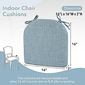 downluxe Indoor Chair Cushions for Dining Chairs, Soft and Comfortable Textured Memory Foam Kitchen Chair Pads with Ties and Non-Slip Backing, 16" x 16" x 2", Light Blue, 4 Pack