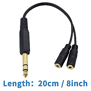 Poyiccot 1/4 to 3.5mm Adapter, 3.5mm to 1/4 Headphone Adapter, 6.35mm 1/4 inch TRS Stereo Male to 2 Dual 3.5mm (Mini) 1/8 inch Stereo Female Y Splitter Cable 20cm/8inch (635M-235FM)