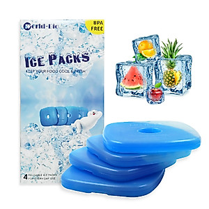 Ice Packs for Cooler Long Lasting Reusable Freezer Pack for Lunch Box, 4 Slim Cooler Ice Packs for Work, School, Picnic, Fishing, Lunch Bag Ice Pack Keep Beverages Foods Cold Fresh, Quick Freeze, Blue