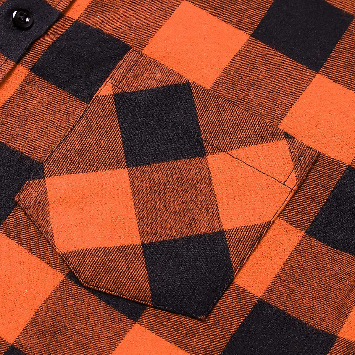 Leonal Men's Dress Long Sleeve Buffalo Plaid Checked Flannel Shirt (One Pocket-Orange Black Buffalo, XXX-Large)