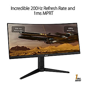 ASUS TUF Gaming 30” 21:9 1080P Ultrawide Curved HDR Monitor (VG30VQL1A) - WFHD (2560 x 1080), 200Hz (Supports 144Hz), 1ms, Extreme Low Motion Blur, FreeSync Premium, Eye Care, DisplayPort, HDMI,Black