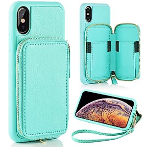 iPhone XR Case, ZVE for iPhone XR Wallet Case with Credit Card Holder Slot Shockproof Protective Leather Wallet Zipper Pocket Purse Handbag Wrist Strap Case for Apple iPhone XR 6.1" (2018) Blue