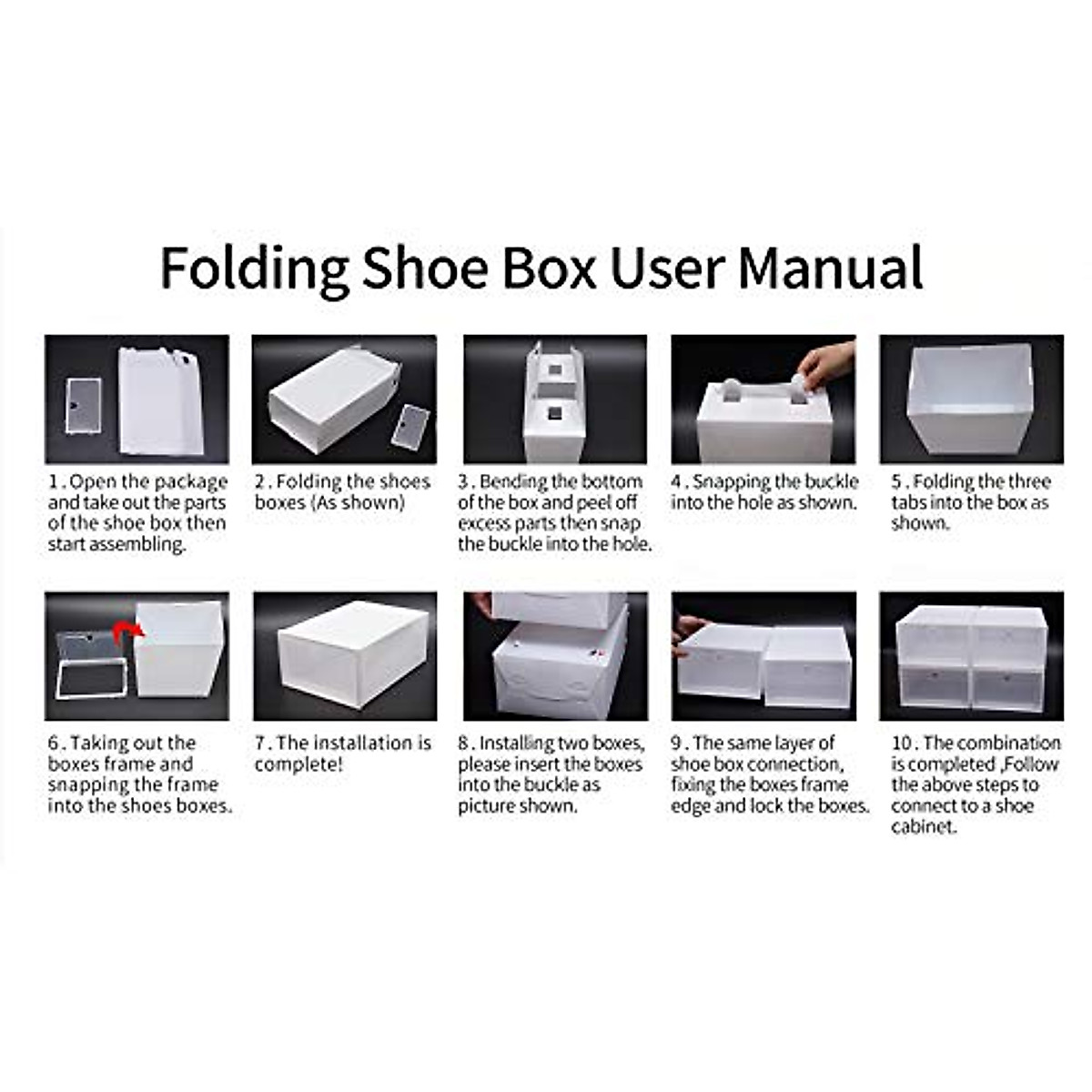 Shoe Storage Boxes,Clear Plastic Clamshell Shoebox Stackable Shoe Organizer Foldable Stackable Shoe Display Box Shoe Container Clear Closet Shelf Shoe Organizer(Angel White Large Round Holes) (24 PCS)