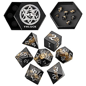 DND Dice Set Sharp Edge Galaxy Dice Handmade Resin Polyhedral Dice for Dungeon and Dragons RPG D20 Tabletop Roleplaying Party Games (Black & Green)