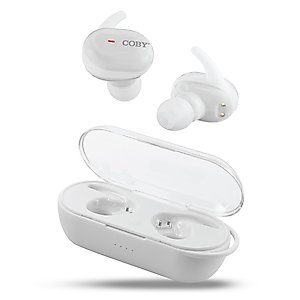 Coby TruFit Lightweight True Wireless Earbuds with Charging Case - Bluetooth 5.3 Music Controls, Call Functions, 16 Hour Battery Life for iPhone 13/12 / 11 / SE/X / 8/7 and Android (White)