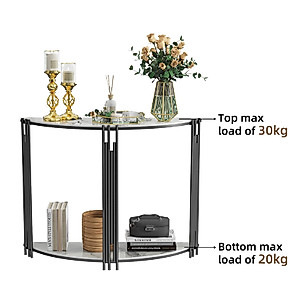 Wisfor Sintered Stone Console Table: Half Round White Entryway Table with Black Frame - Modern Narrow Sofa End Table - Semicircular Accent Table for Hallway, 39.4x11.8x30.7 inch