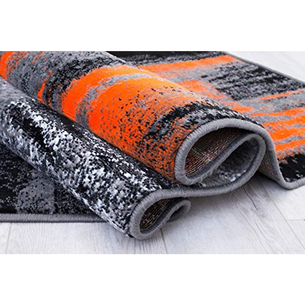Handcraft Rugs-Orange/Gray/Silver/Black/Abstract Contemporary Modern Brush Design Mixed Colors Area Rug