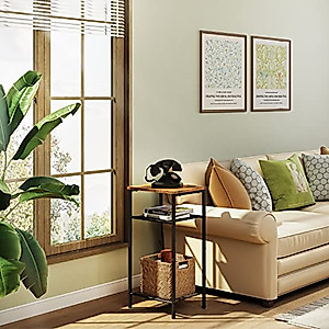 Hoctieon 3 Tier End Table, Telephone Table, Narrow Side Table with Storage, Nightstand for Small Spaces, Metal Frame, For Living Room, Bedroom, Sofa Couch, Hall, Easy Assembly, Rustic Brown