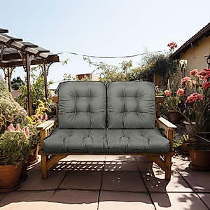 Outdoor Wicker Patio Furniture Cushions 3 Piece Set Tufted Waterproof Settee Cushion All-Weather Durable Fluffy Wicker Chair Pads Single Piping with Ties Garden Loveseat Chair Pillow (44x19x5, Gray)