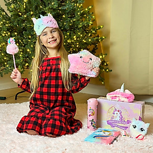 Unicorn Gifts for Girls, 10 PCS Unicorn Toys with Light Up Star Pillow Plush Diary DIY Water Bottle Kits for Girls' Birthday, Christmas and Halloween, Rainbow Unicorn Gift Set for 3-12 Years Old Girls