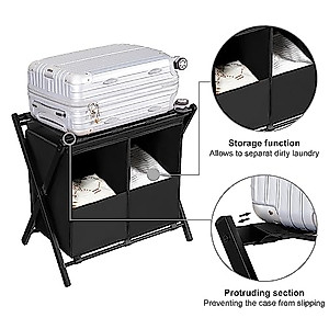 Yifeel Luggage Rack with Storage Bags, Pack of 2, Foldable Steel Frame Suitcase Stand for Guest Room, Bedroom Black, Hotel JLR002B2